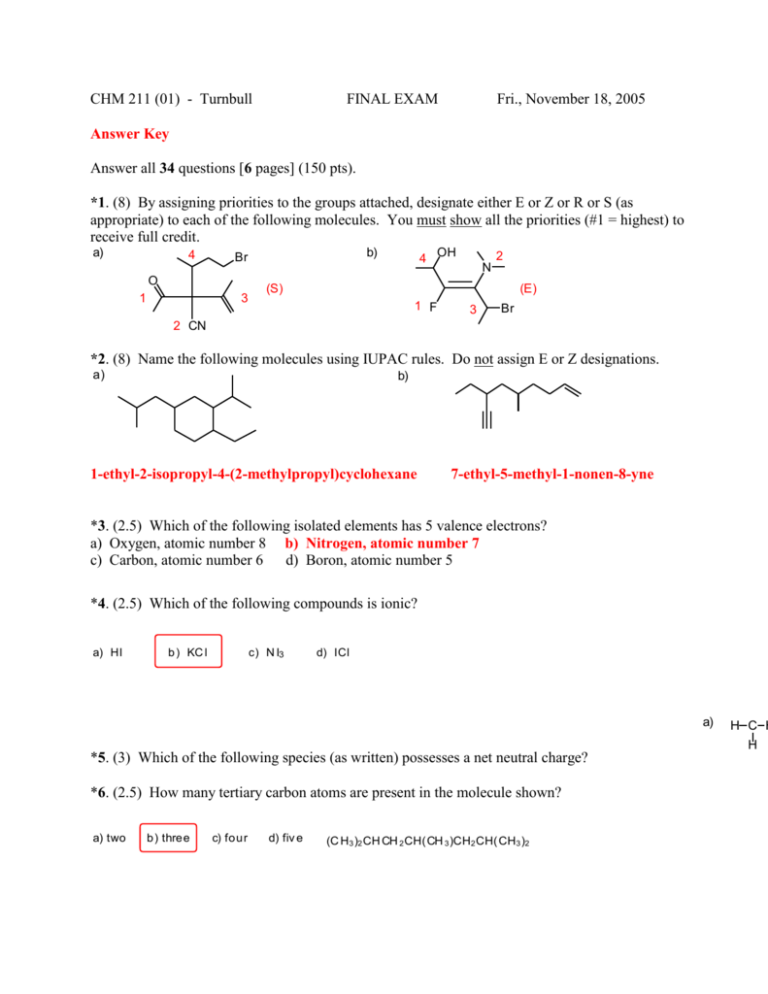 Final Exam Answer Key Final Exam Answer Key