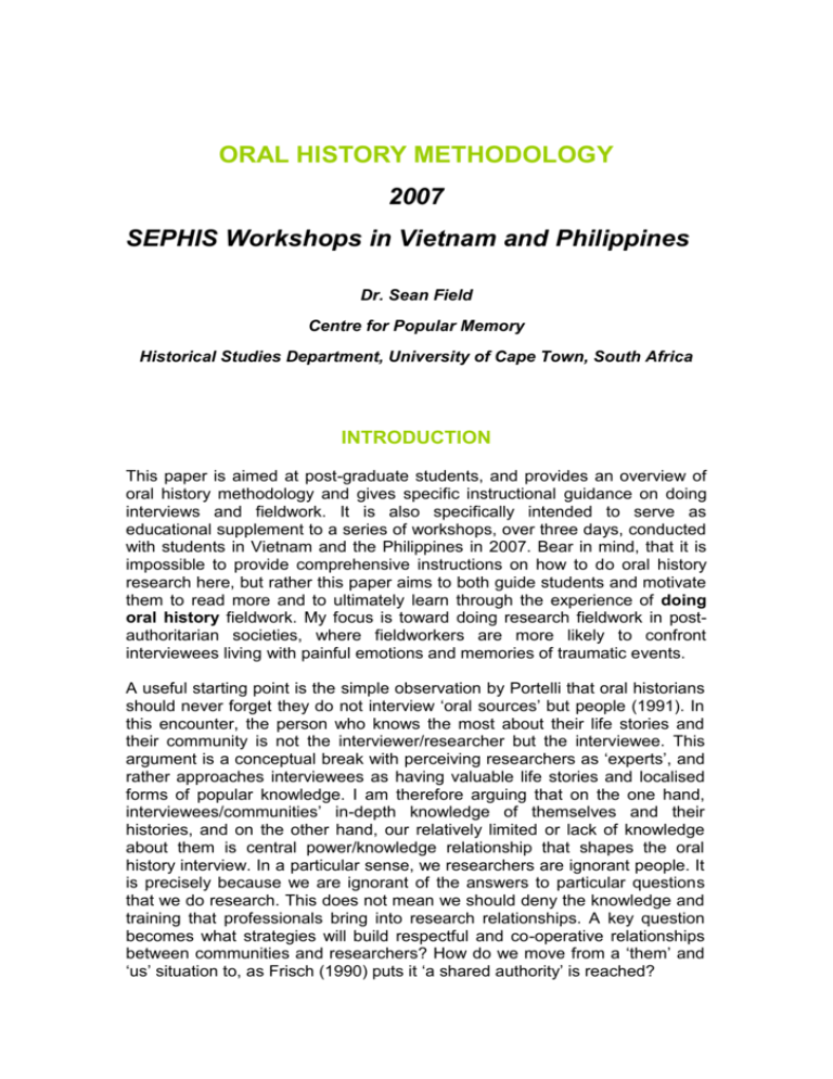 Oral History Methodology International Oral History Association