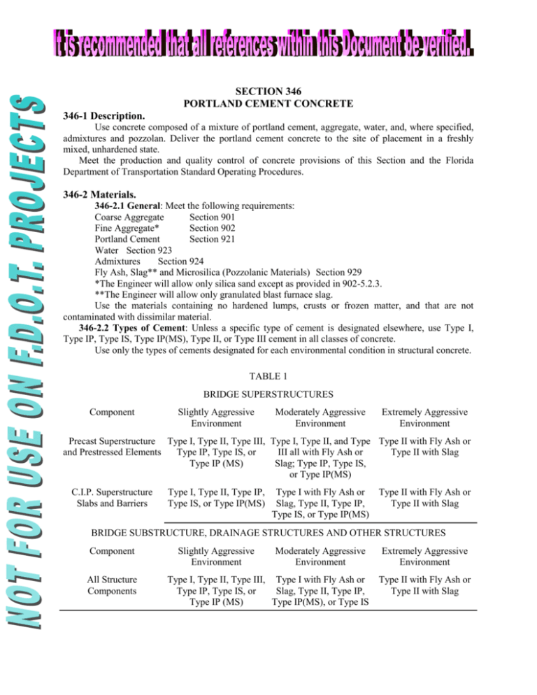Portland Cement Concrete Specifications | FDOT Section 346