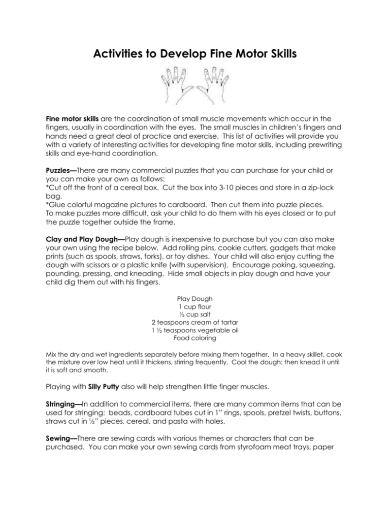 Activities To Develop Fine Motor Skills Fine Motor Skills Are The Activities To Develop Fine Motor Skills Fine Motor Skills Are The