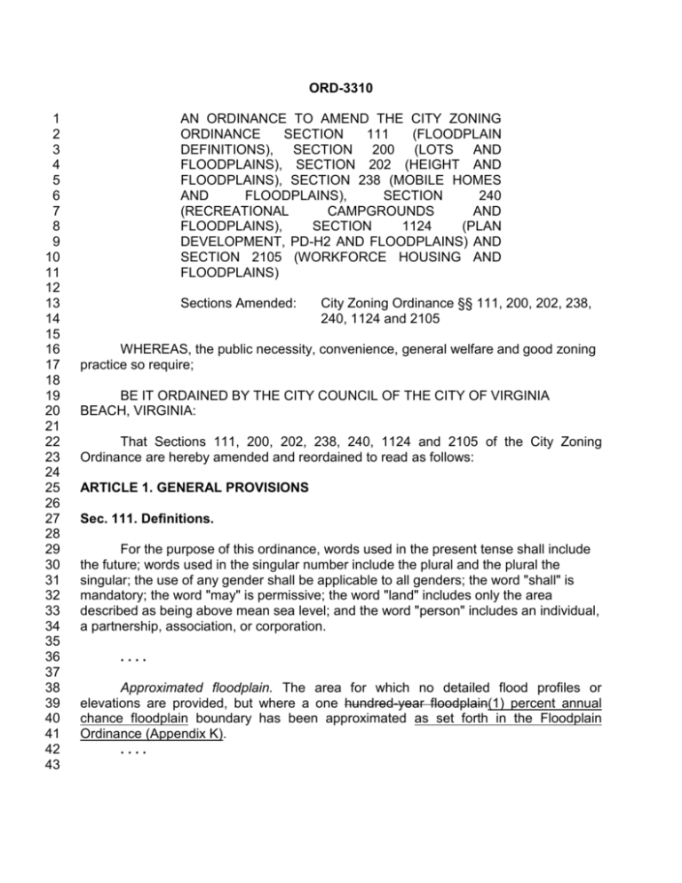 AN ORDINANCE TO AMEND SECTION 105 OF THE CITY ZONING AN ORDINANCE TO AMEND SECTION 105 OF THE CITY ZONING