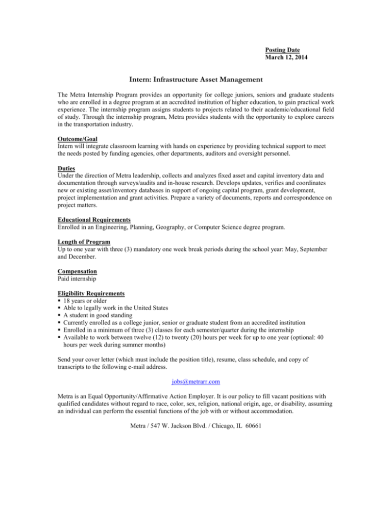 Infrastructure Asset Management Intern Infrastructure Asset Management Intern