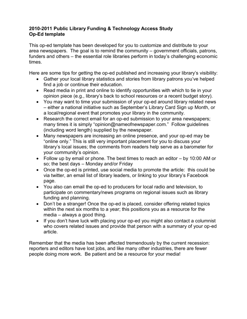 Op Ed Template American Library Association