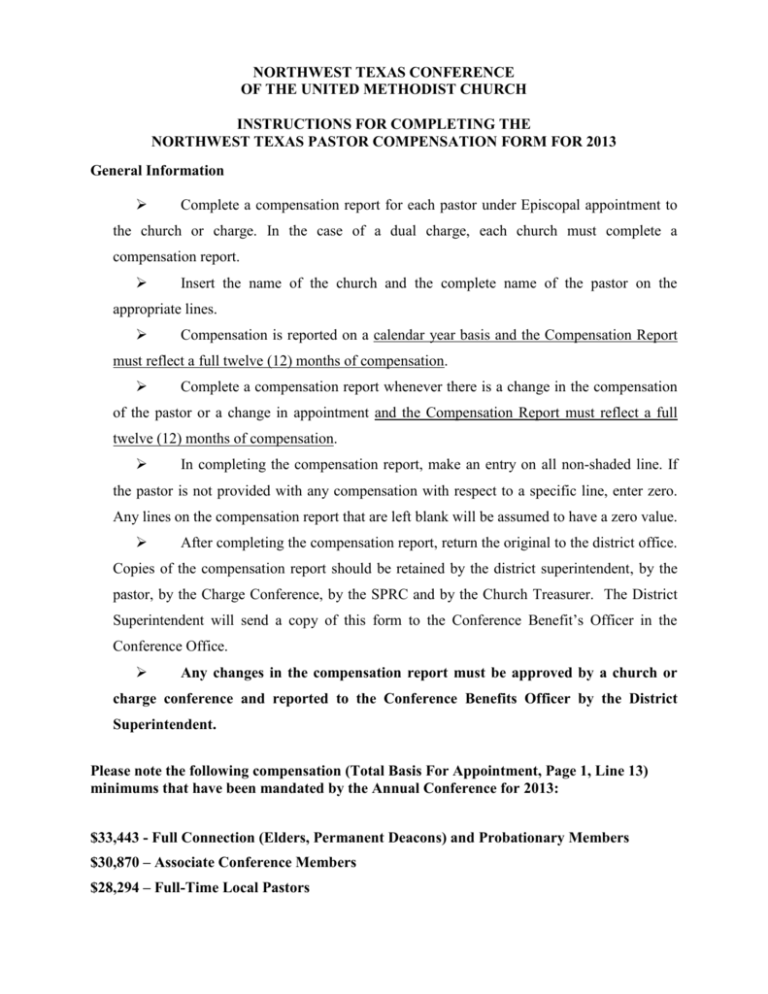 NWT 2013 Pastor\`s Compensation Form Instructions
