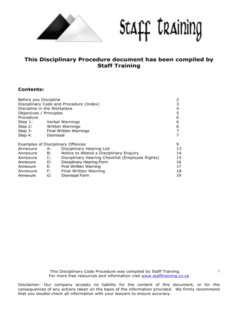DISCIPLINARY CODE AND PROCEDURE