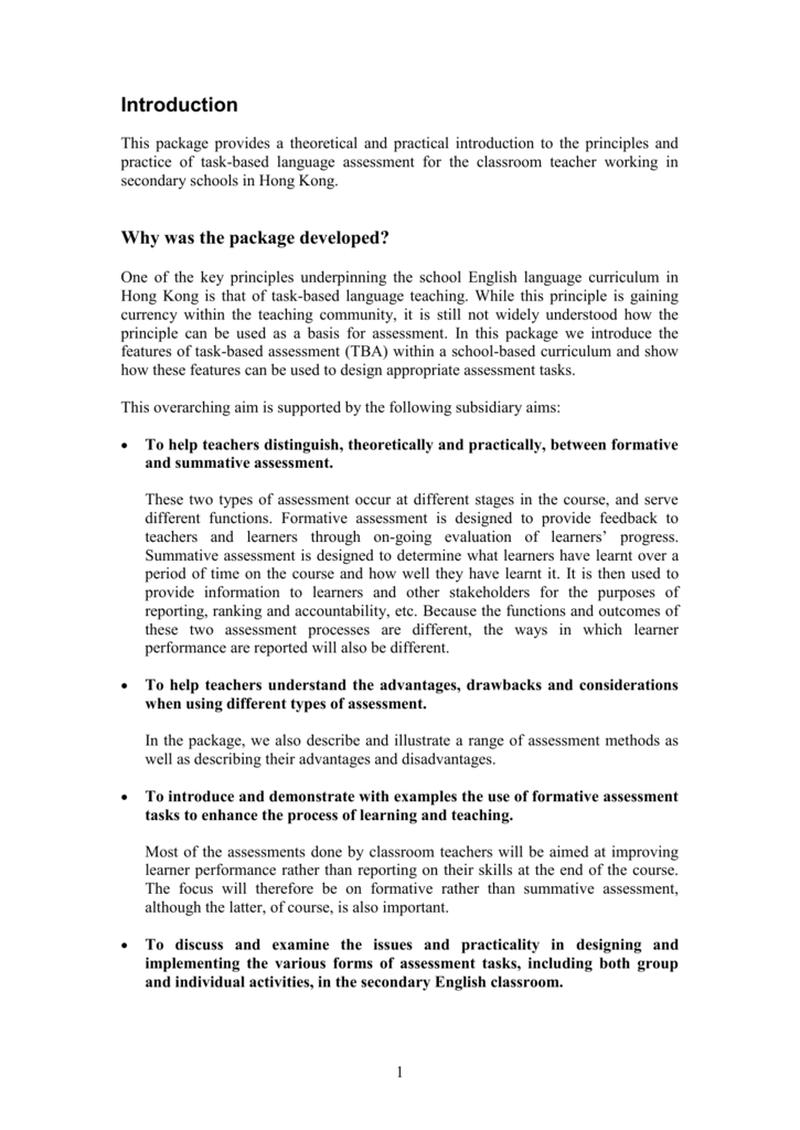 Task based Assessment For Learning