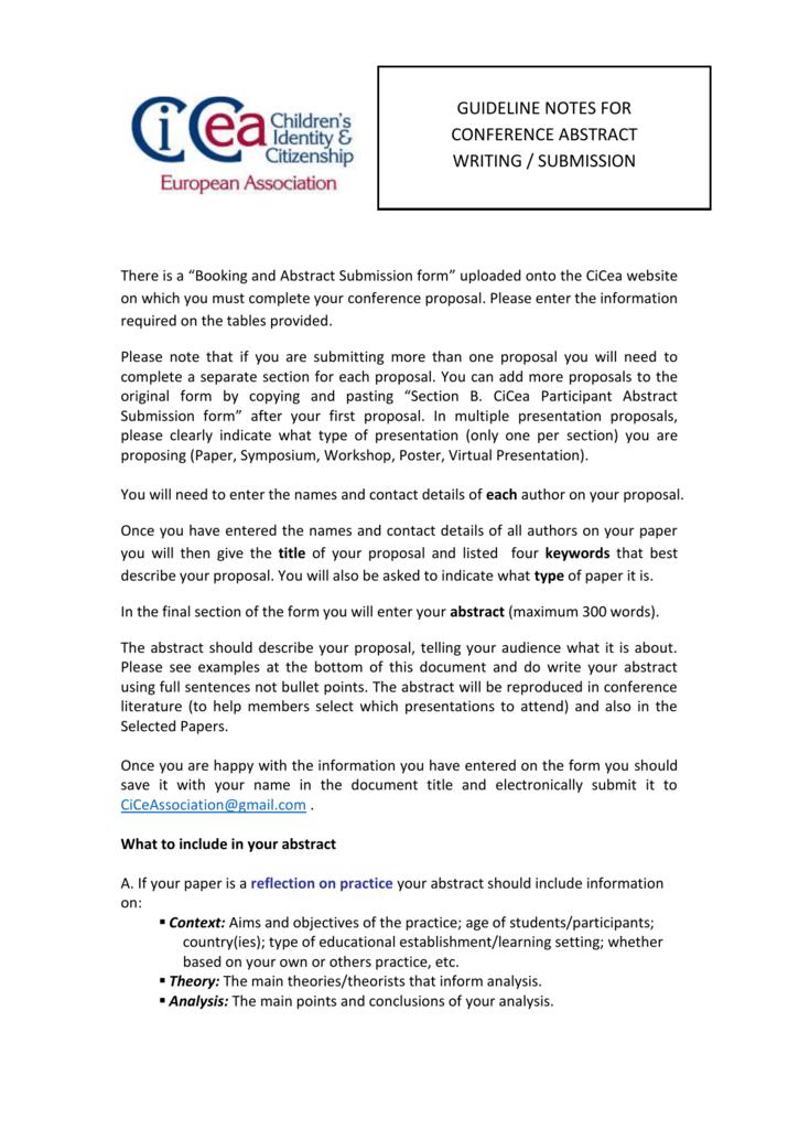 Guideline Notes For Conference Abstract Writing Submission