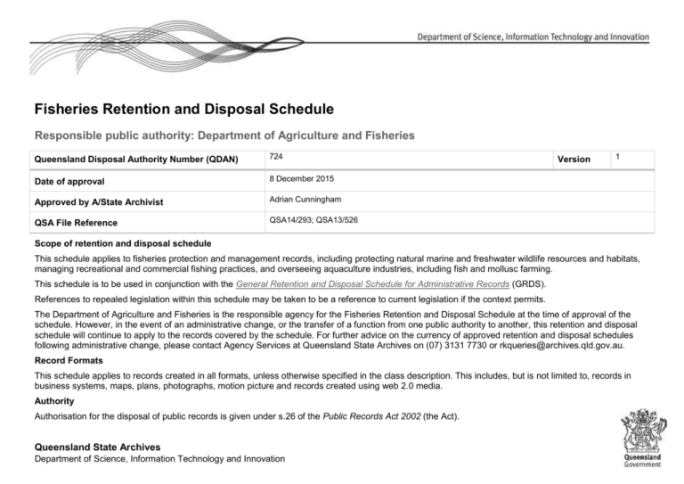 Fisheries retention and disposal schedule