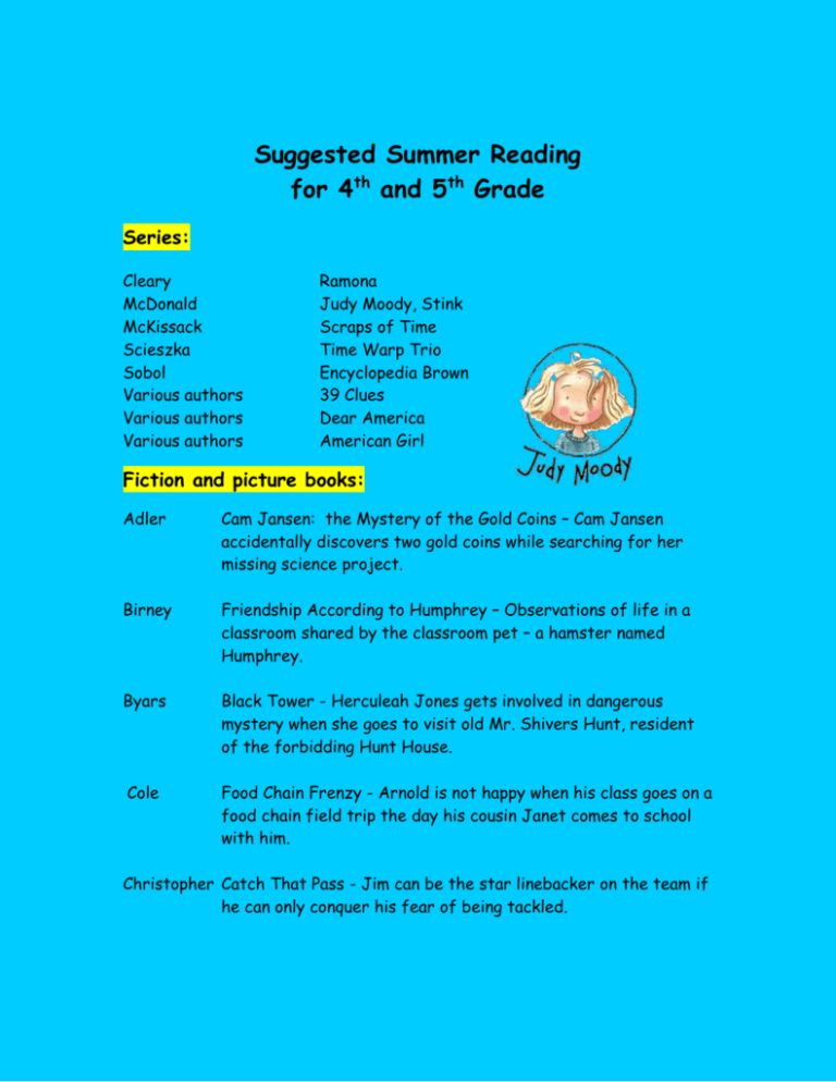 Suggested Summer Reading For 4th And 5th Grade Suggested Summer Reading For 4th And 5th Grade