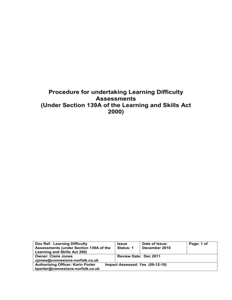 Learning Difficulties Assessments