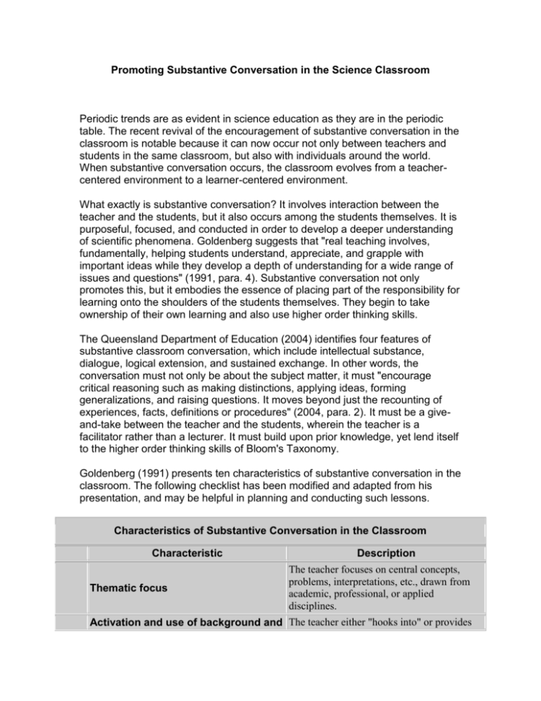 Promoting Substantive Conversation in the Science Classroom