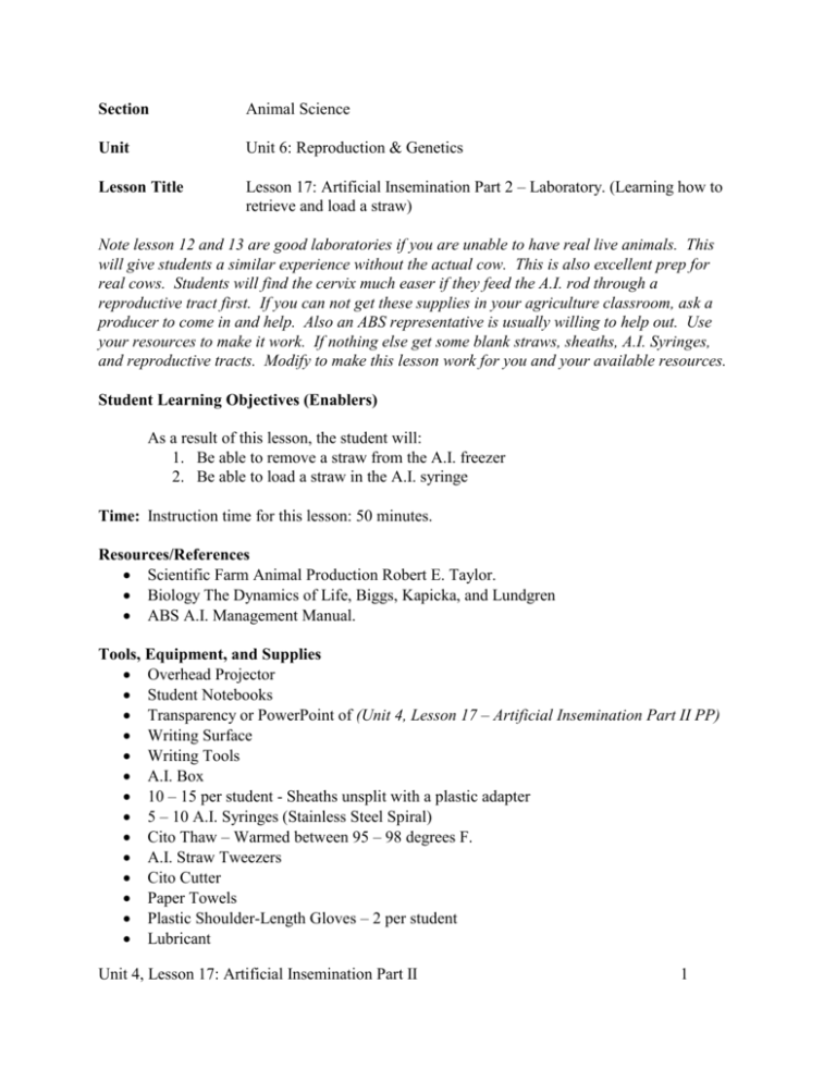Unit Unit 6: Reproduction & Genetics