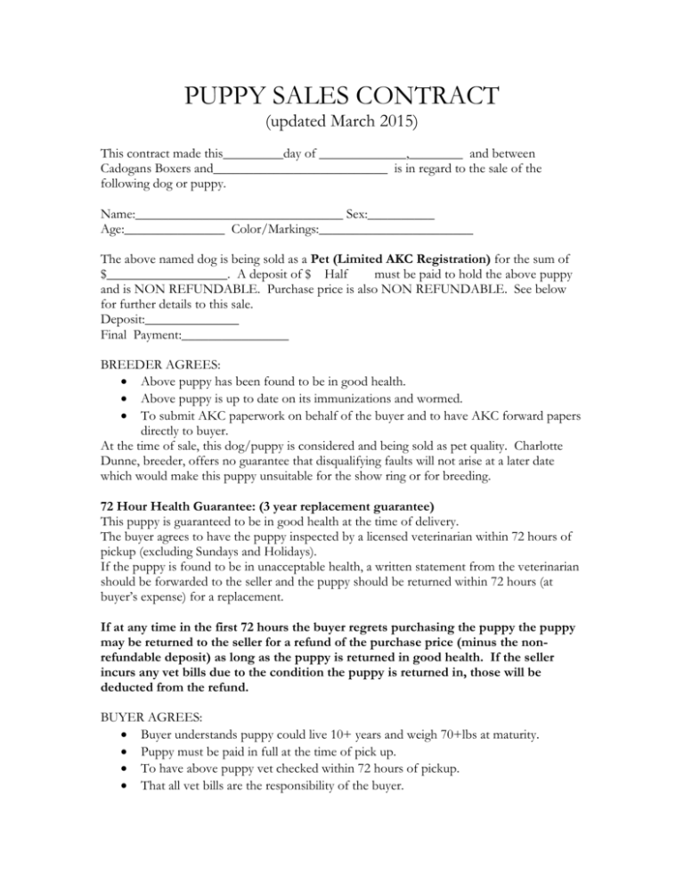 PUPPY SALES CONTRACT