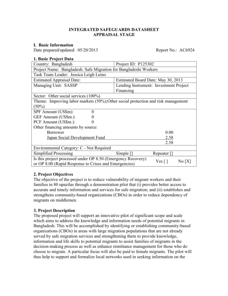 INTEGRATED SAFEGUARDS DATASHEET