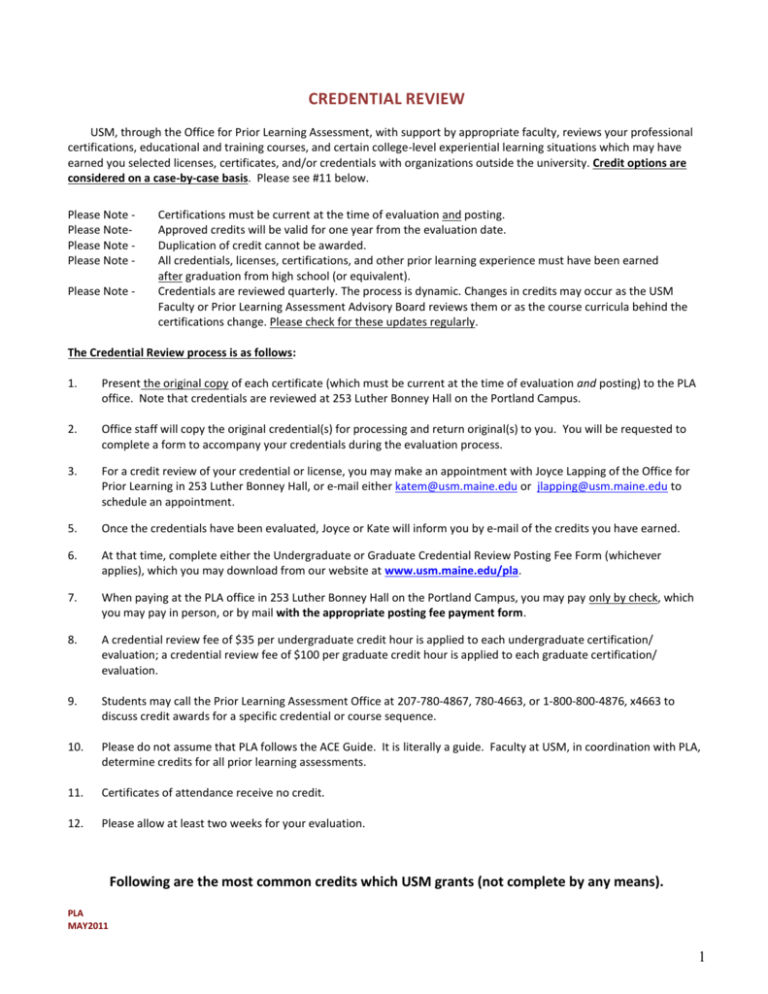 CREDENTIAL REVIEW - University of Southern Maine