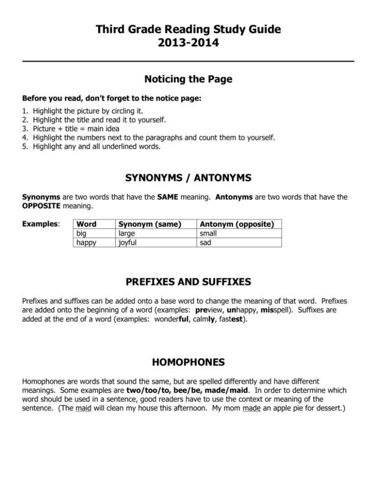Reading SOL Study Guide 13 14