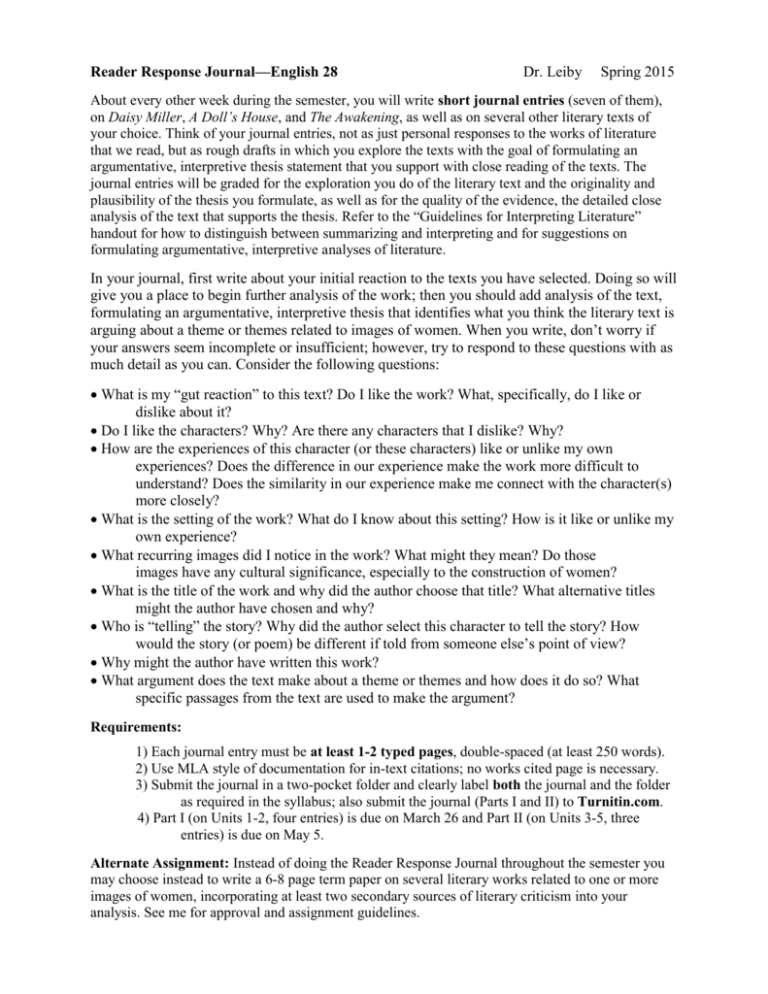 Reader Response Journal