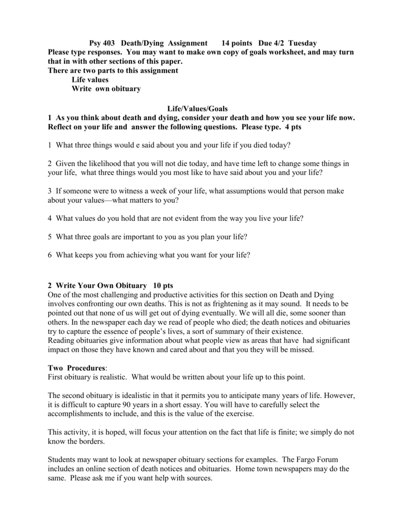 Writing Your Own Obituary Exercise Mcilwainkaleigh