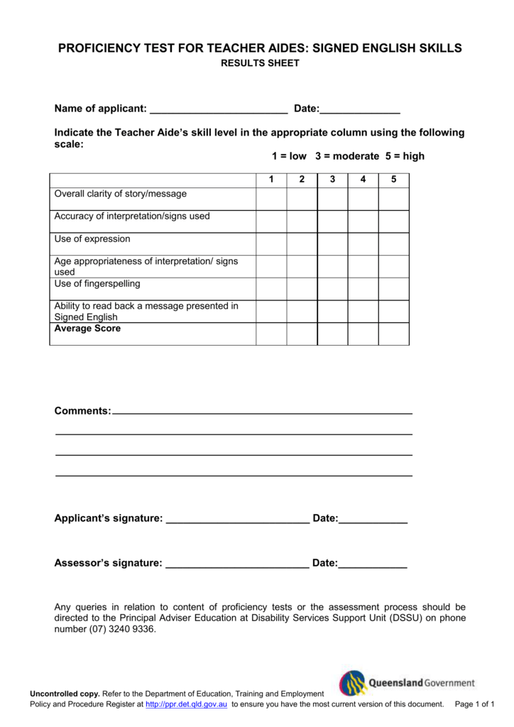 Proficiency Test For Teacher Aides Signed English