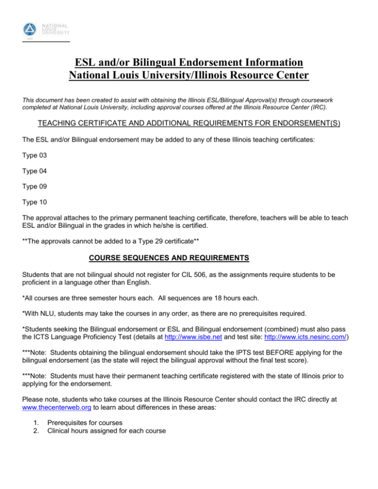 ESL and/or Bilingual Approval Information