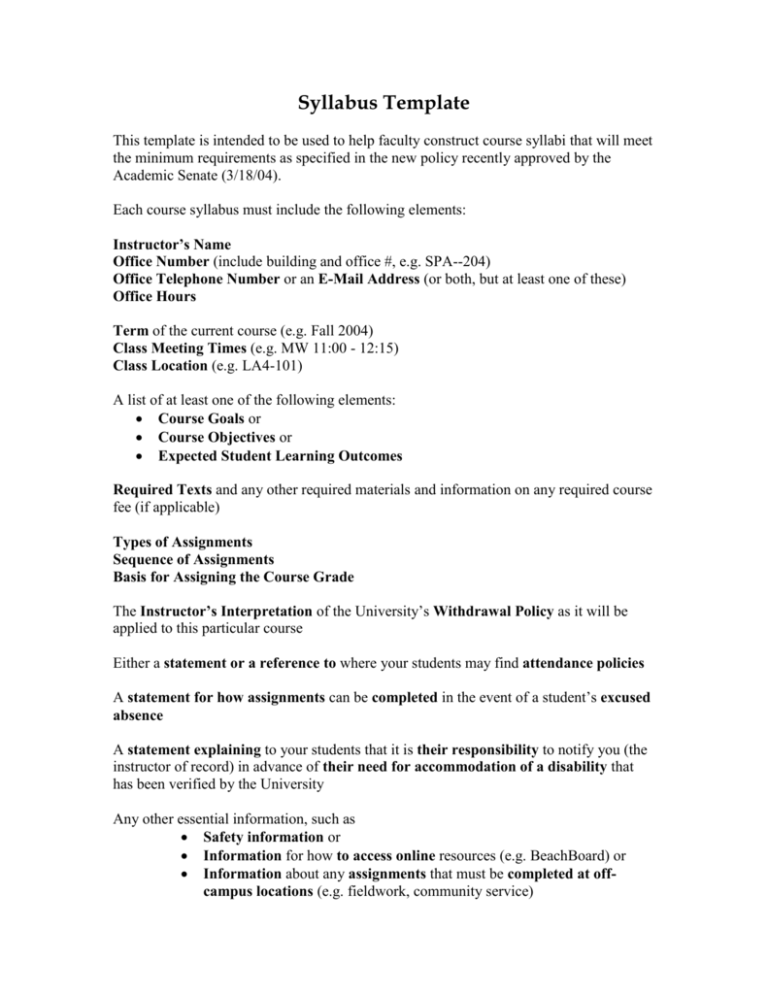 Syllabus Template Syllabus Template