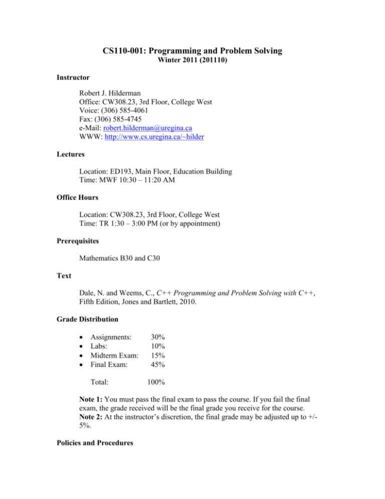 CS110 Programming And Problem Solving