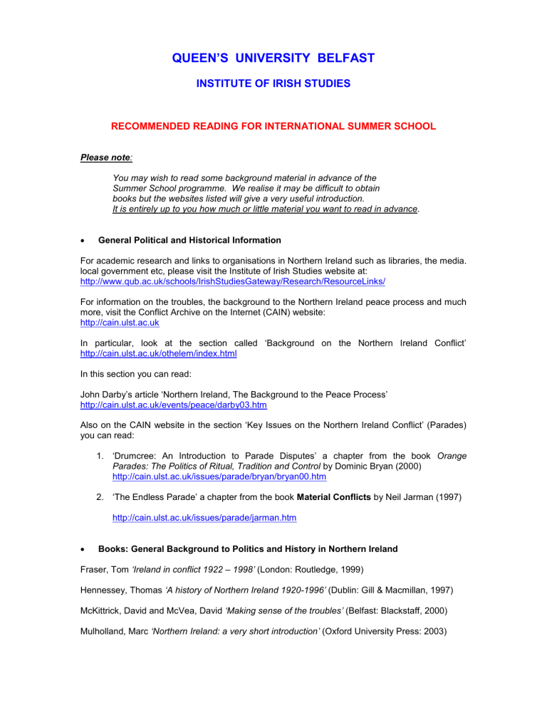 Reading List Queen s University Belfast Reading List Queen s University Belfast