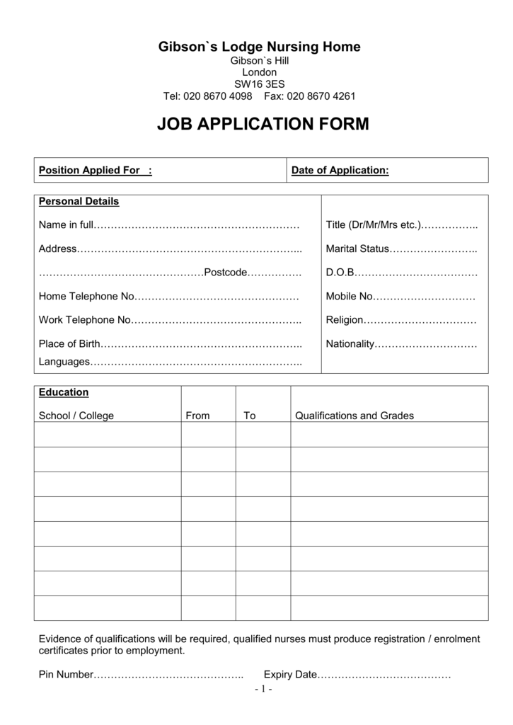Application Form In Word Format