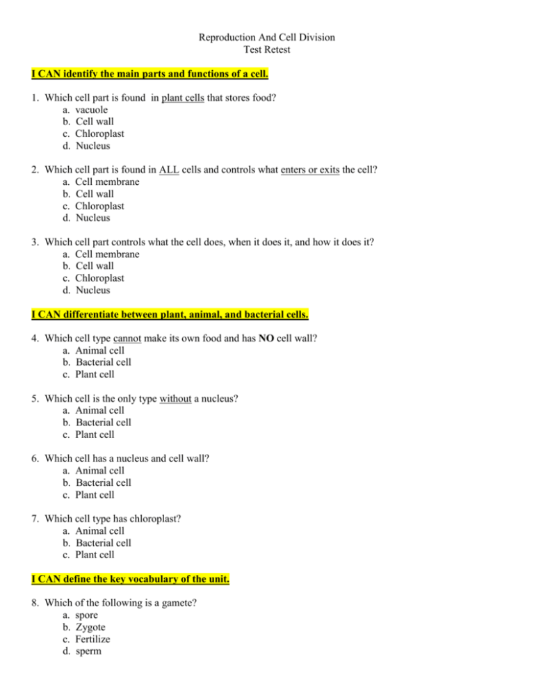Reproduction In Cells Allen County Schools