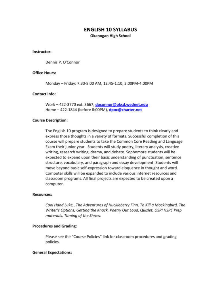 HIGH SCHOOL ENGLISH RECOVERY SYLLABUS