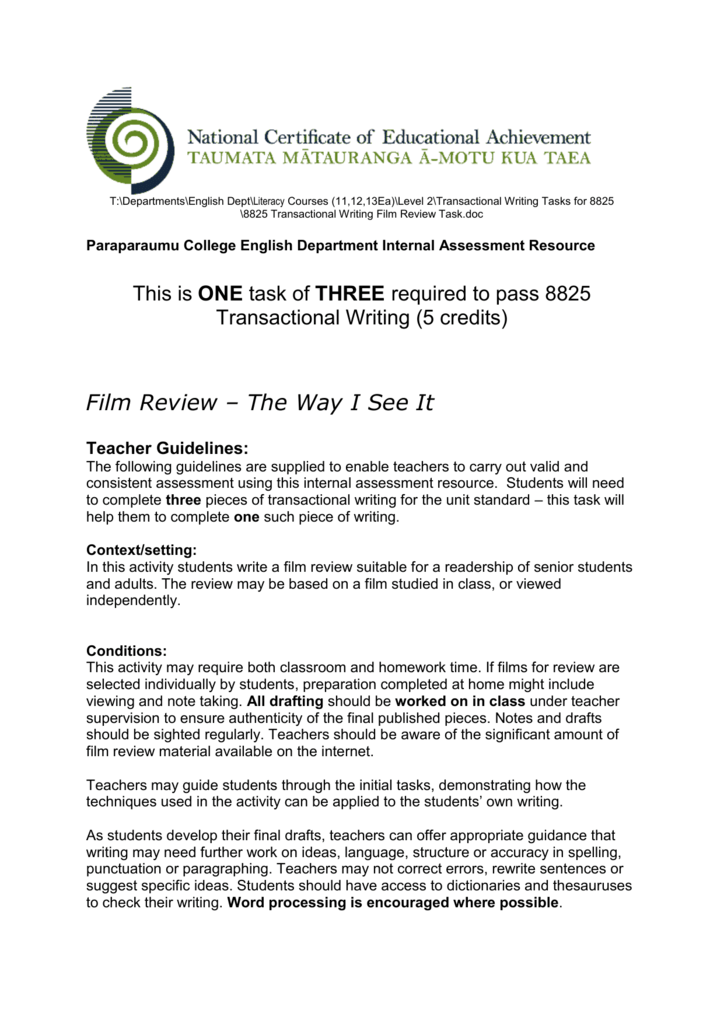 8825 Transactional Writing Film Review Task V