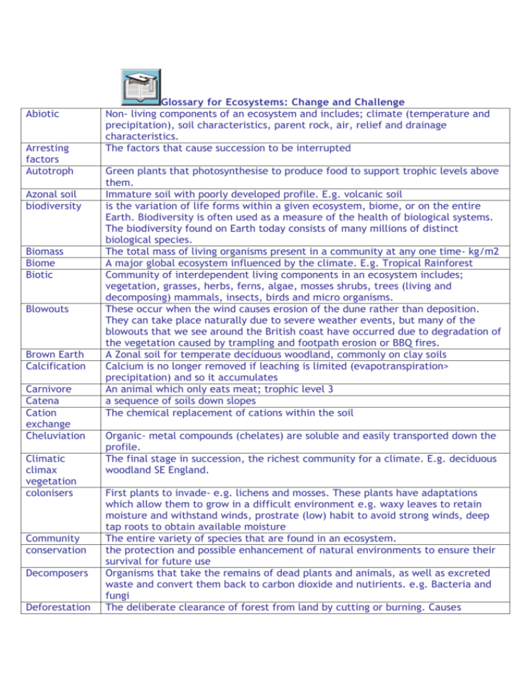 Glossary for Ecosystems: Change and Challenge