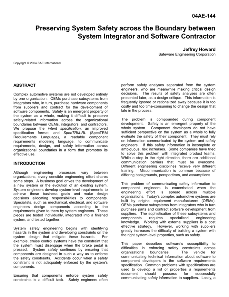 Preserving System Safety across the Boundary