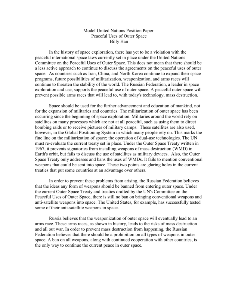 Model Un Position Paper Sample Sharedoc