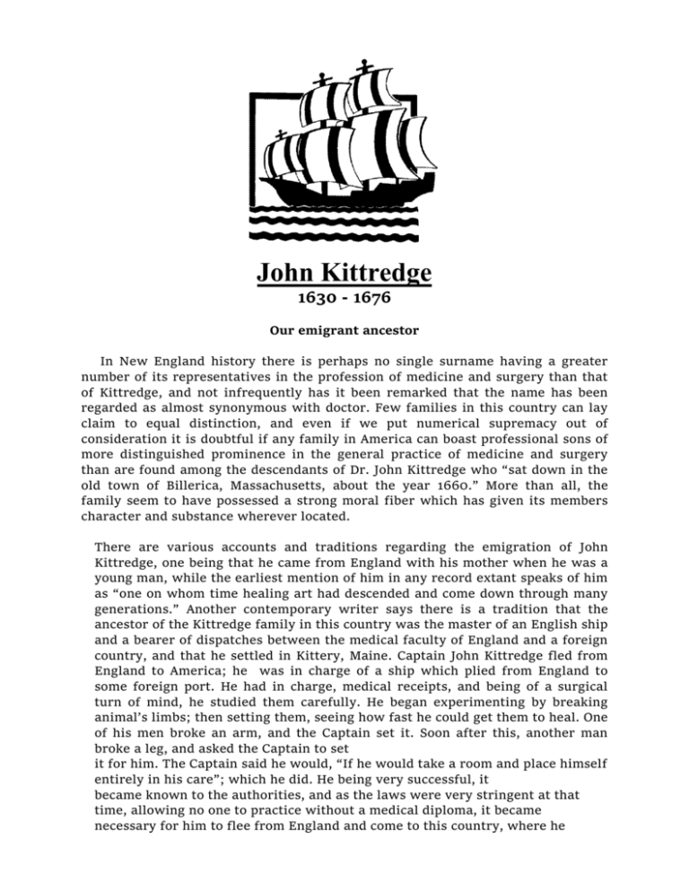 JOHN KITTREDGE EMIGRANT ANCESTOR