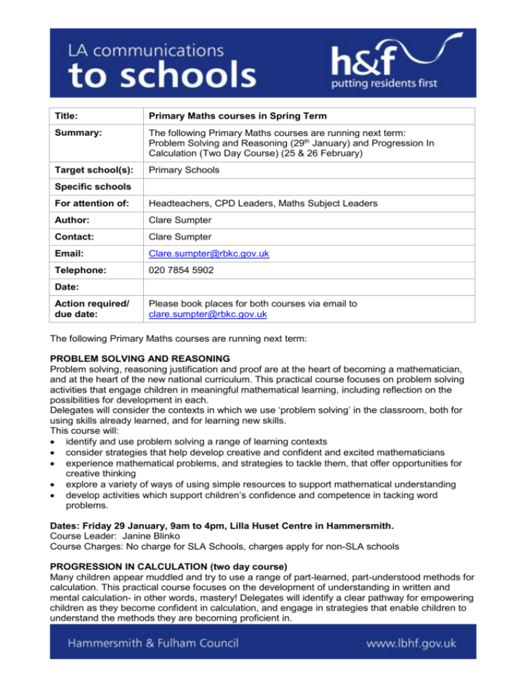 Primary Maths Courses In Spring Term Primary Maths Courses In Spring Term