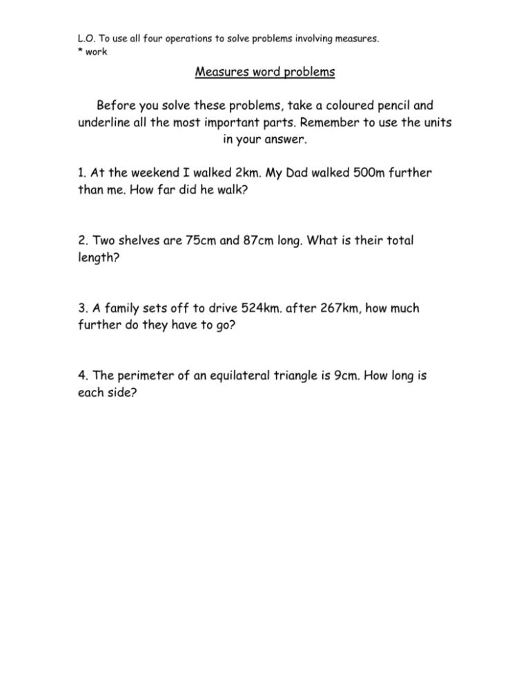 Measures Word Problems Worksheet Measures Word Problems Worksheet
