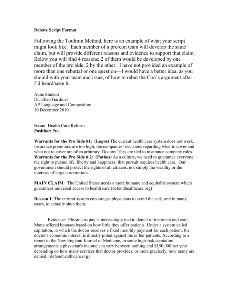 Debate Script Format