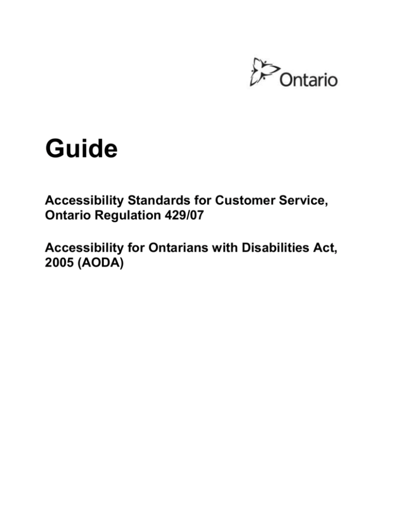 Guide to the Accessibility Standards for Customer Service, Ontario