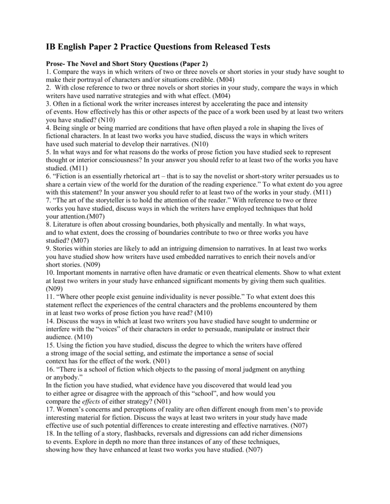 IB Prose And General Paper 2 Practice Questions IB Prose And General Paper 2 Practice Questions