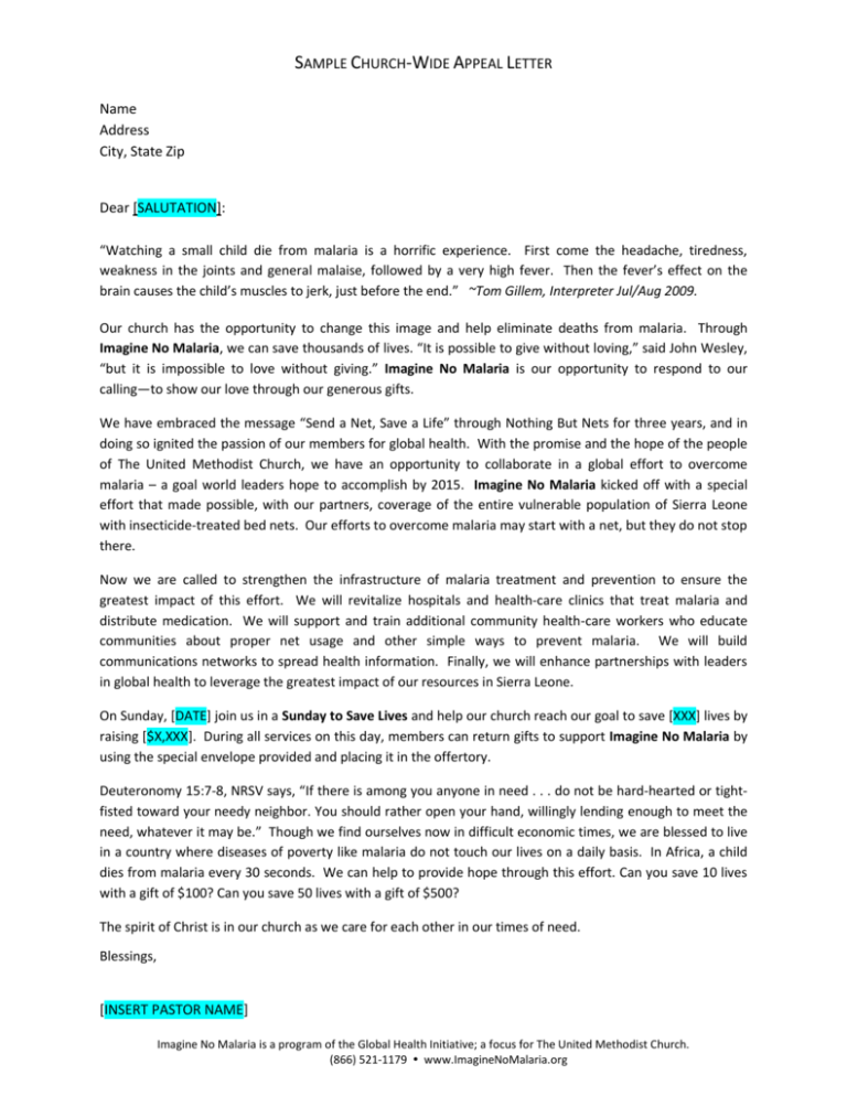 Sample Church Wide Appeal Letter