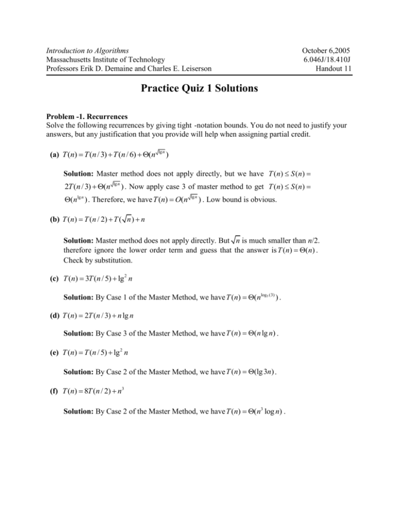 Introduction To Algorithms October 6 2005