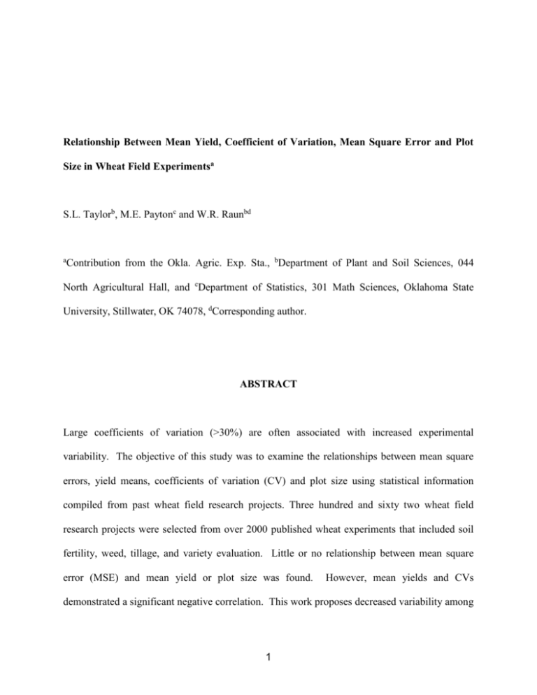 Relationship Between Mean Yield Coefficient Of Variation 