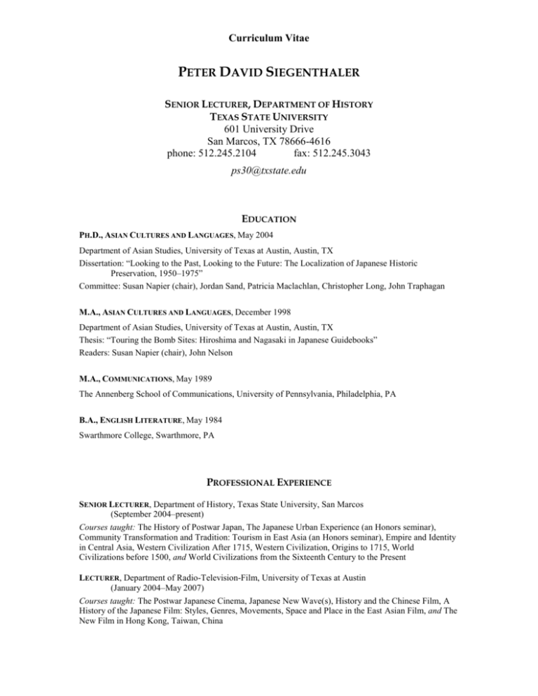 Curriculum Vitae Texas State University