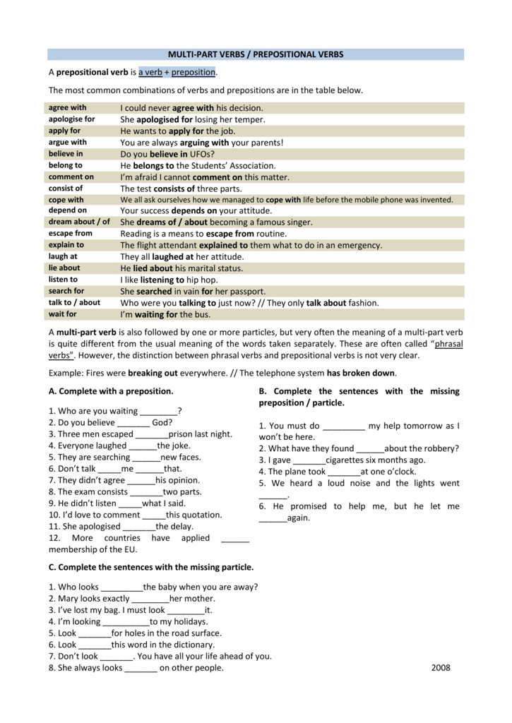 Multi part Verbs Prepositional Verbs Multi part Verbs Prepositional Verbs