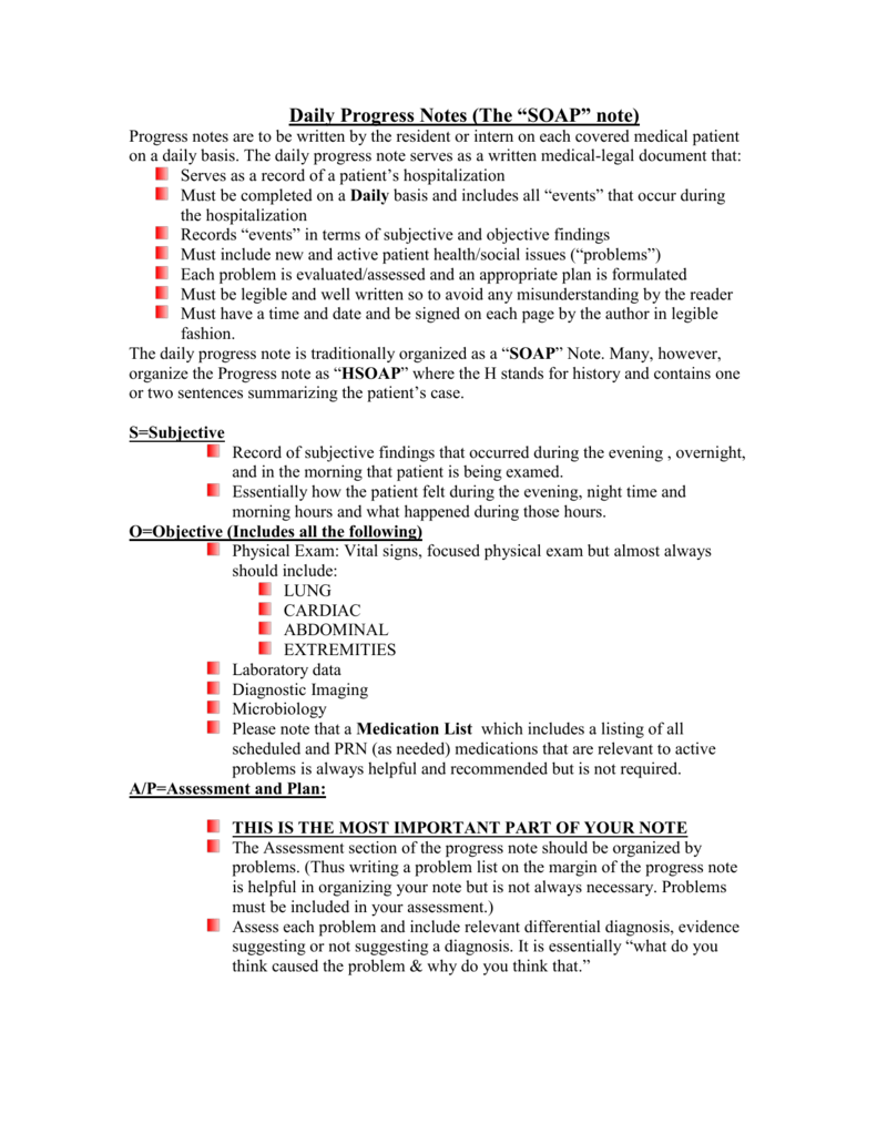 Daily Progress Notes The SOAP Note 