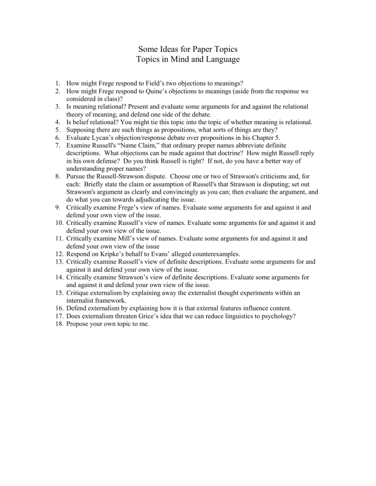 Ideas For Paper Topics Ideas For Paper Topics
