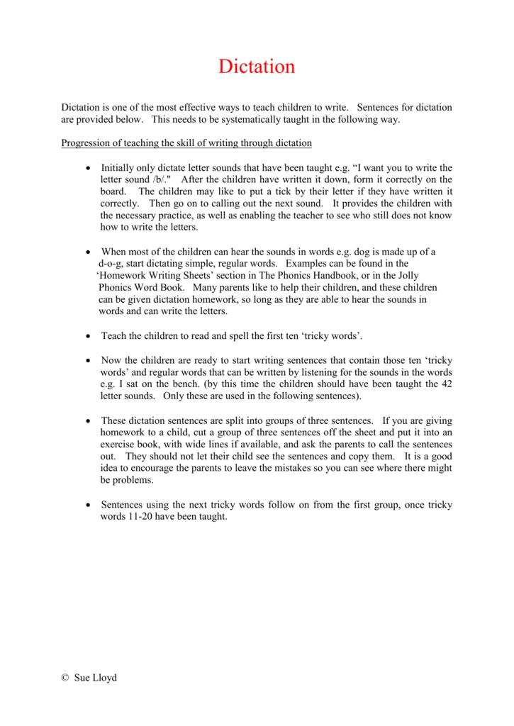 Dictation Sentences Primarily Learning