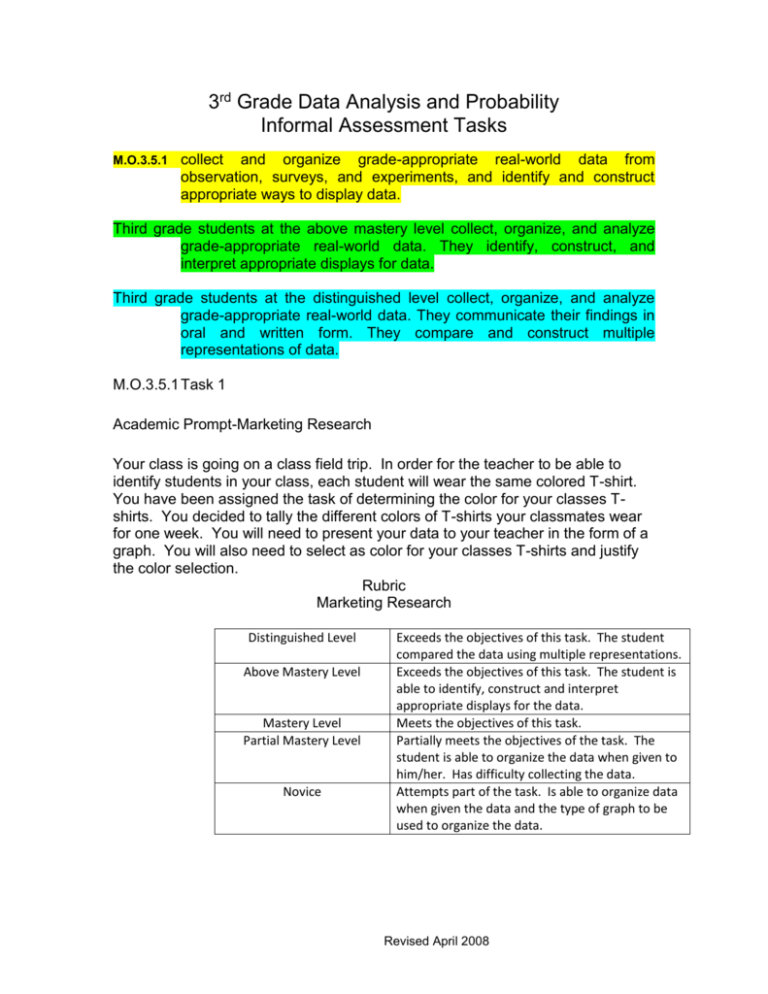 Assessment Activities Data Analysis And Probability