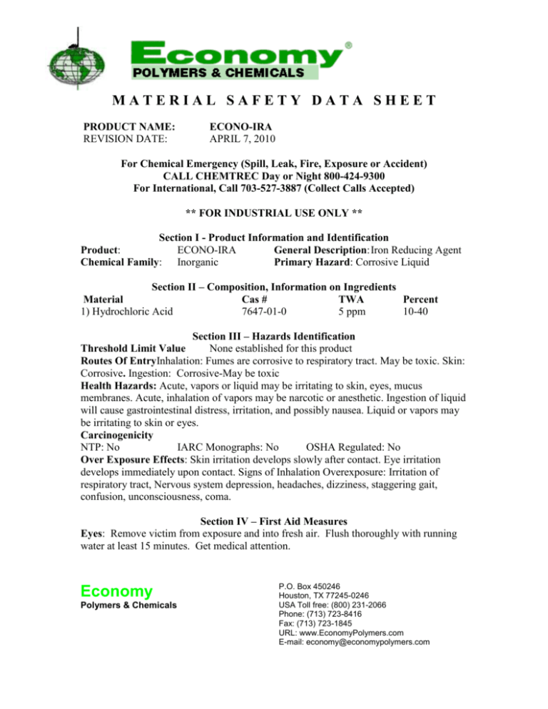HI Economy Polymers Chemicals